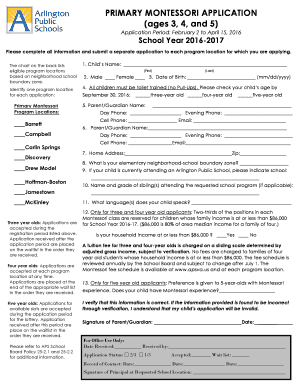Fillable Online apsva PRIMARY MONTESSORI bAPPLICATIONb ages 3 4 and 5 ...