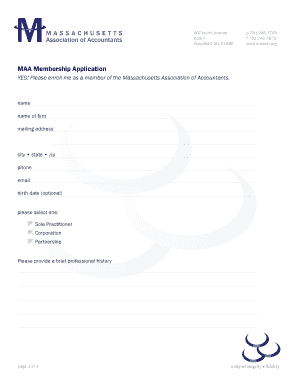 Fillable Online maacct MAA Membership Application - bmaacctbborgb Fax ...
