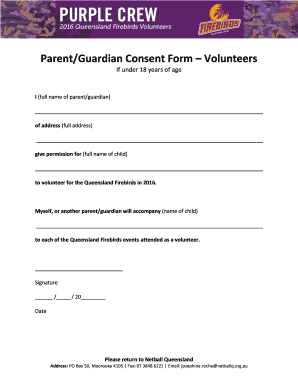 Fillable Online firebirds net Parent/Guardian Consent Form Volunteers ...