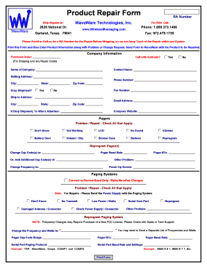 Fillable Online Product Repair Form - WaveWare Technologies Inc Fax ...