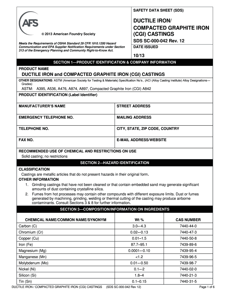 Fillable Online DUCTILE IRON COMPACTED GRAPHITE IRON CGI CASTINGS Fax ...