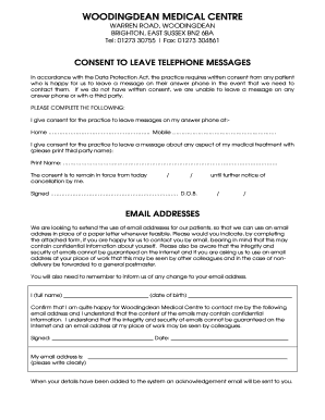 Fillable Online Consent to leave telephone messages form - Woodingdean ...