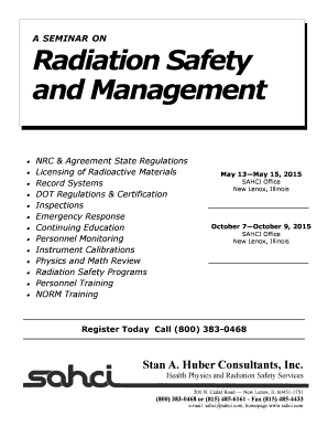 Fillable Online A SEMINAR ON Radiation Safety and Management NRC & Fax ...