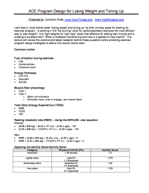 Fillable Online ACE Program Design for Losing Weight and Toning Up Fax ...
