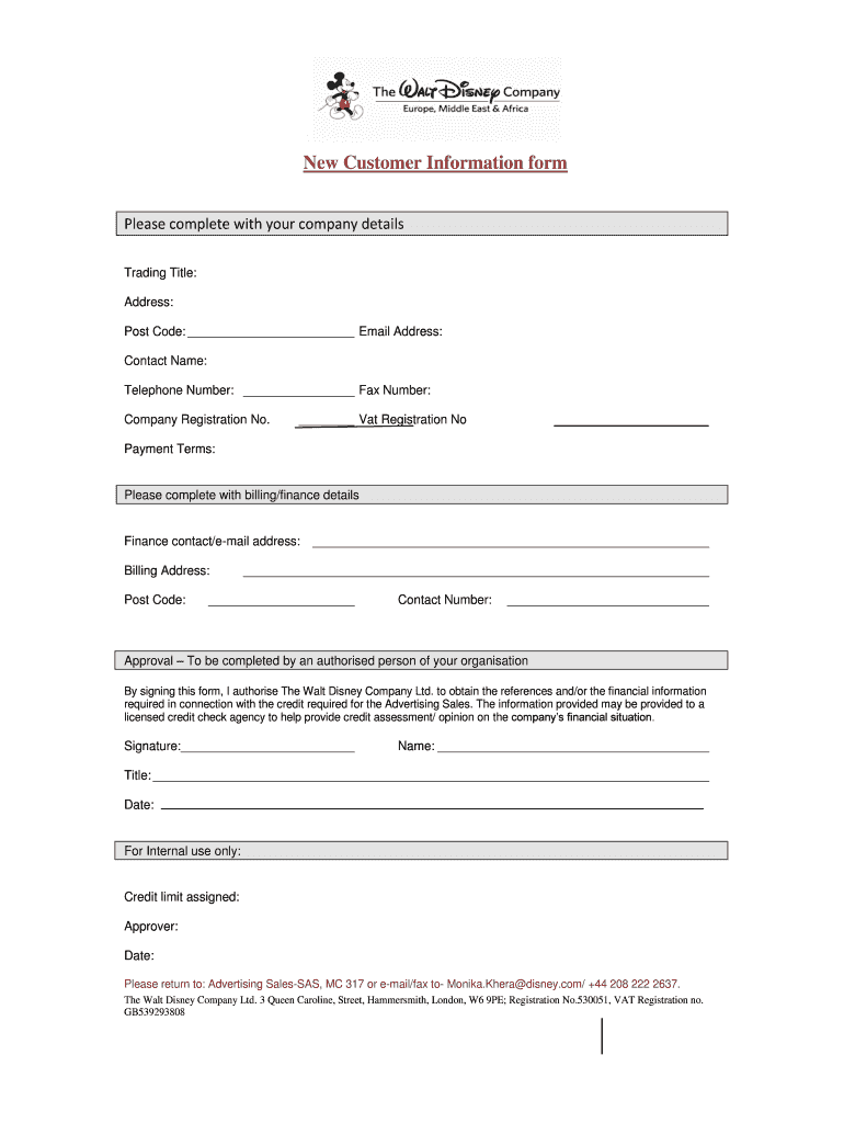 Fillable Online disneymediaplus co New Customer Information form ...