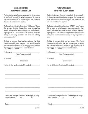 Fillable Online first-scots NOMINATION FORM For the Office of Deacon ...