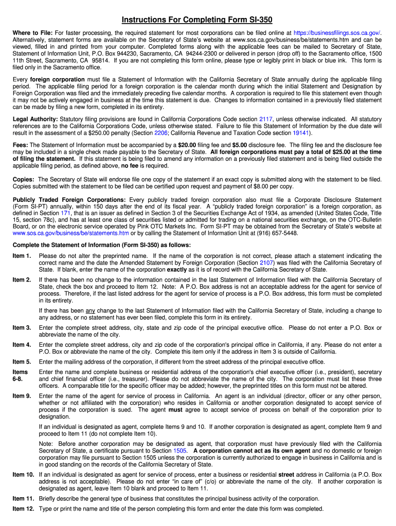 Fillable Online Instructions For Completing Form SI-350 - Justia Fax Email Print - pdfFiller