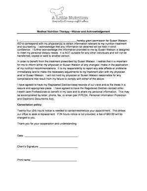 Fillable Online Medical Nutrition Therapy Waiver and Acknowledgement ...
