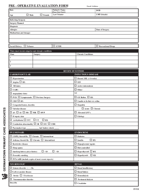 Fillable Online PRE - OPERATIVE bEVALUATION FORMb Fax Email Print ...