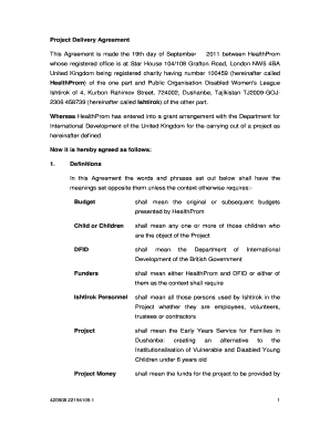 Fillable Online healthprom Project Delivery Agreement This Agreement is ...