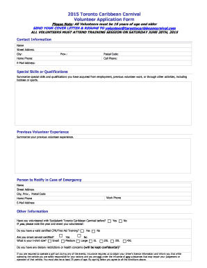 Fillable Online 2015 Toronto Caribbean Carnival Volunteer Application ...