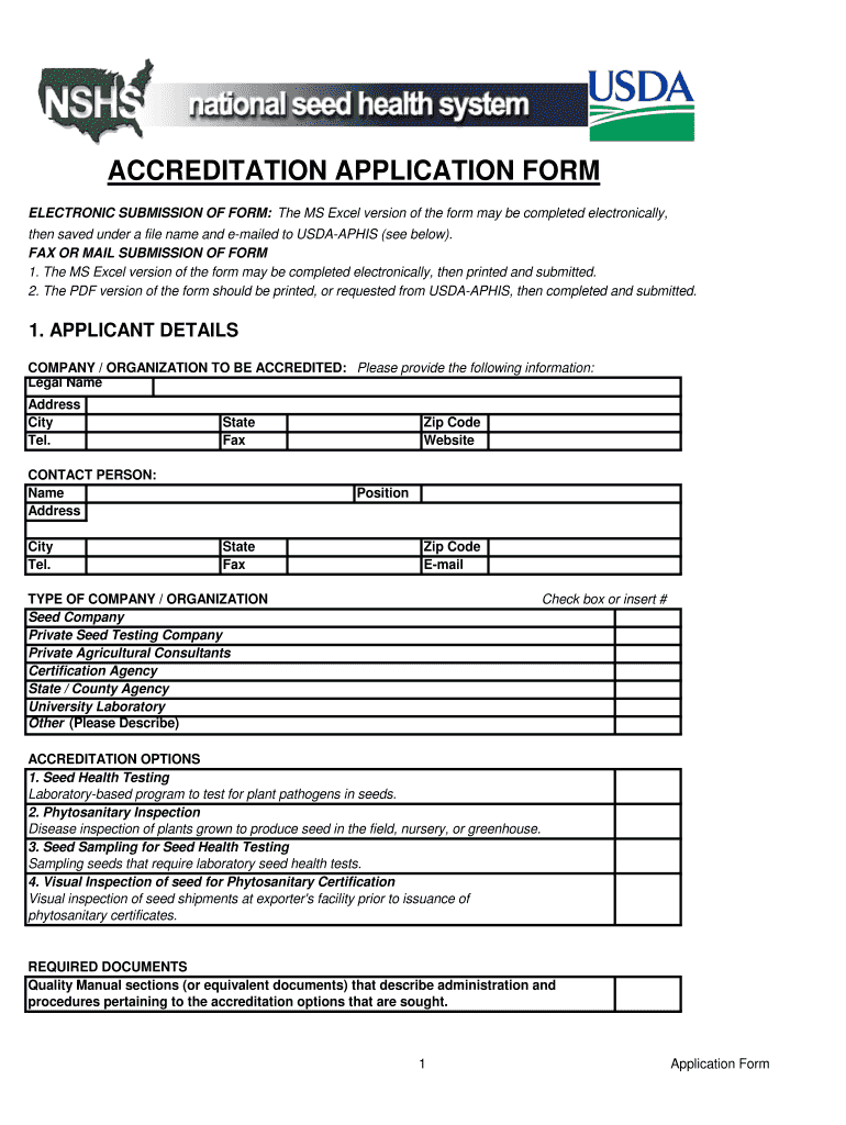 Fillable Online seedhealth ACCREDITATION APPLICATION FORM ELECTRONIC SUBMISSION OF FORM: The MS ...
