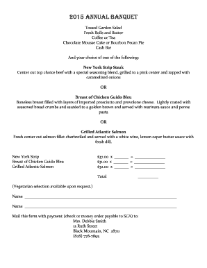 Fillable Online 2015 Annual Banquet updated form - SCA National Fax ...