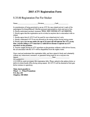 Fillable Online 2015 ATV Registration Form - Winchester Speedway Fax ...