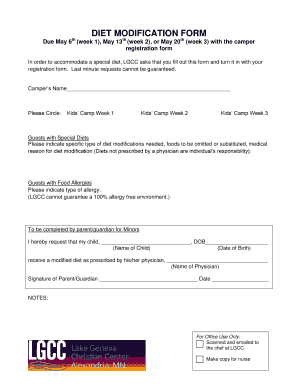 Fillable Online epassembly DIET MODIFICATION FORM - epassemblyorg Fax ...