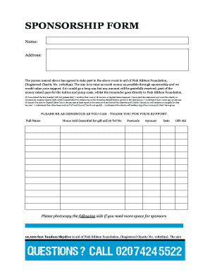Fillable Online pinkribbonfoundation org Sponsorship form - The Pink ...