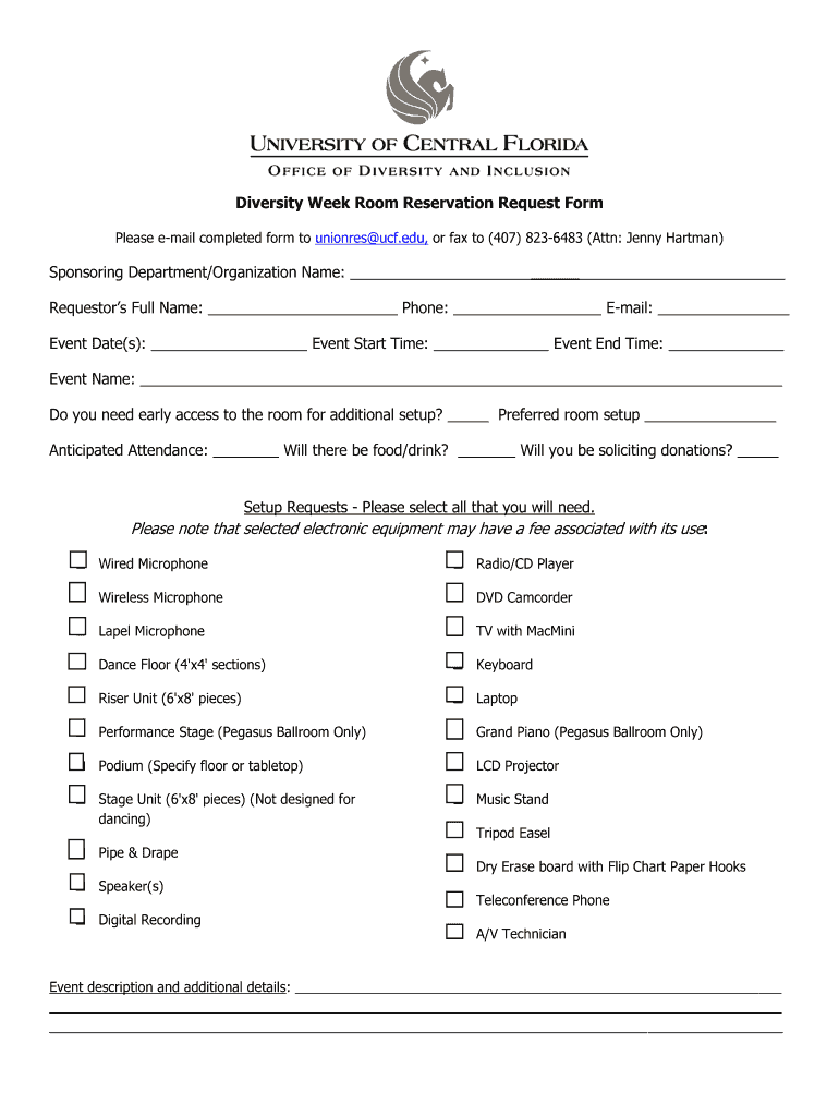 Fillable Online diversity ucf BDiversityb Week Room Reservation Request ...