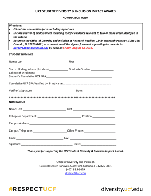 Fillable Online diversity ucf UCF Student Diversity & Inclusion Impact Award - Office of ...