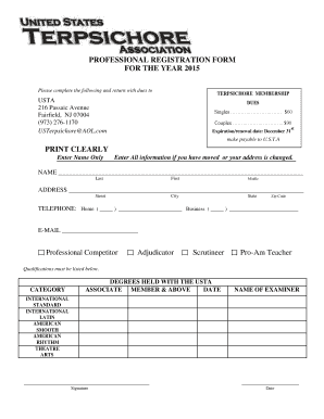 Fillable Online usterpsichore PROFESSIONAL REGISTRATION FORM FOR THE ...
