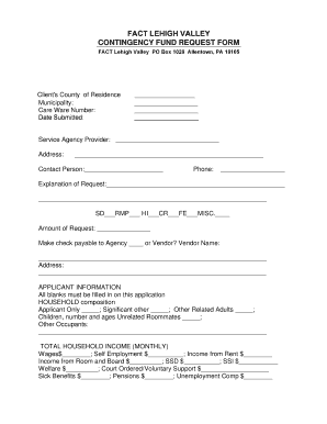 Fillable Online factlv FACT LEHIGH VALLEY CONTINGENCY FUND REQUEST FORM ...