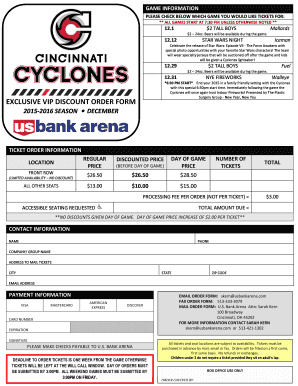 Fillable Online EXCLUSIVE VIP DISCOUNT ORDER FORM - US Bank Arena Fax ...