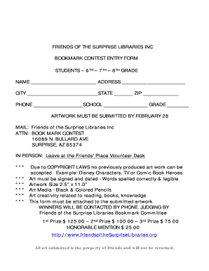 Fillable Online friendsofthesurpriselibraries Bookmark Contest Entry ...