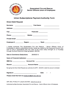 Fillable Online qfr-sou asn Union Subscriptions Payment Authority Form ...