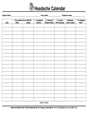 Fillable Online DHC Headache Calendar - Diamond Headache Fax Email ...