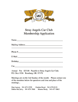 Fillable Online Stray Angels Car Club Membership Application Fax Email ...