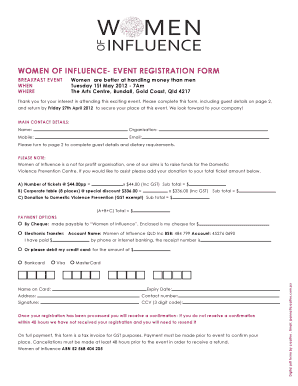 Fillable Online Women of Influence- eVenT RegIsTRaTIon foRm - Baker ...