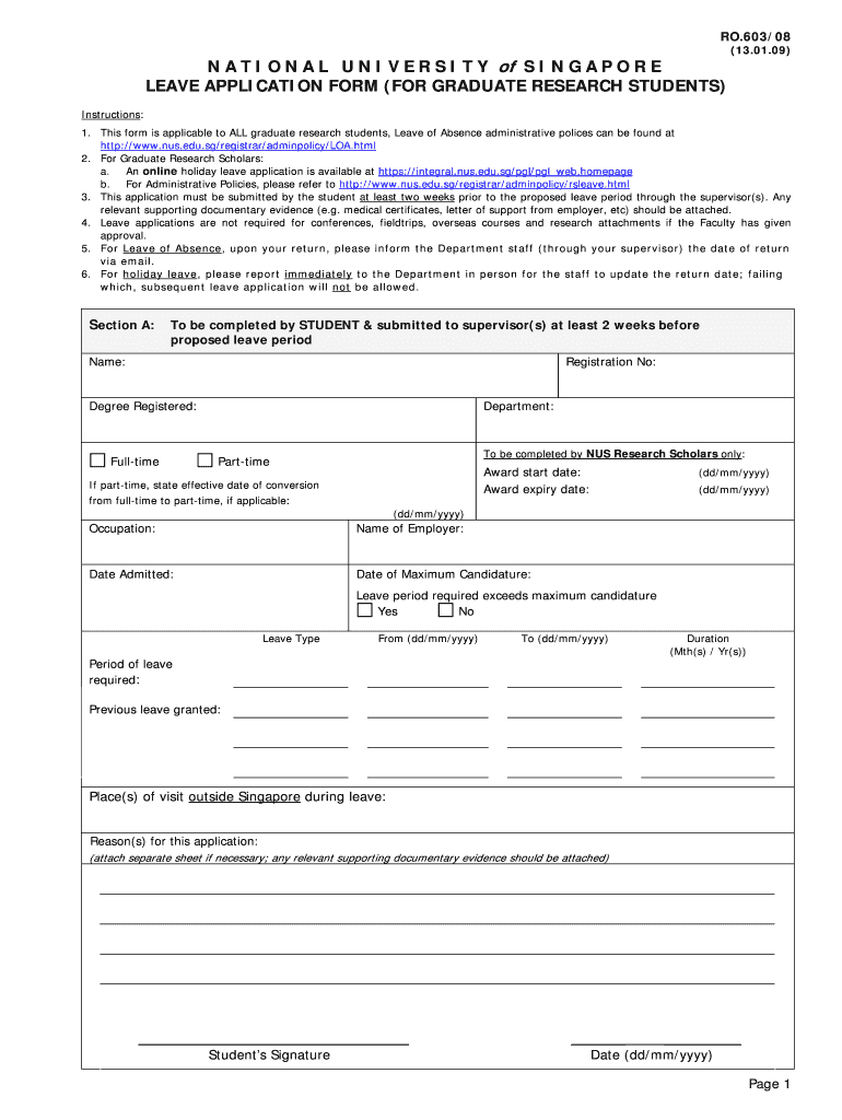 Fillable Online fas nus edu Form ROb603b-08 - National University of ...