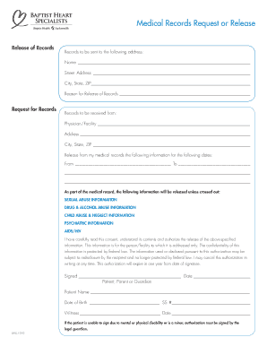Fillable Online Medical Records Request or Release Release of Records ...