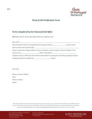 Fillable Online Proof of Aid Verification Form To be completed by the ...