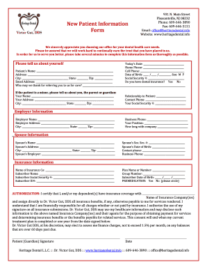 Fillable Online heritagedental New Patient Registration Form - Dr ...