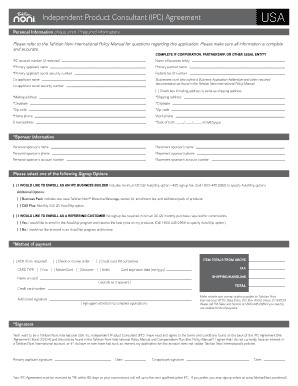 Fillable Online USA Independent Product Consultant (IPC) Agreement Personal Information please ...