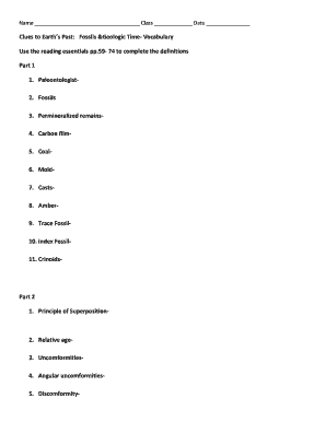 Fillable Online Clues to Earths Past Fossils Geologic Time- Vocabulary ...
