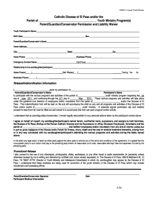 Fillable Online nfp elpasodiocese Form A Youth Releasedoc - nfp elpasodiocese Fax Email Print ...