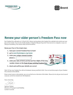 Fillable Online richmond gov Freedom Pass example letter - London ...