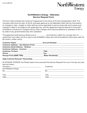 Fillable Online NorthWestern Energy - bNebraskab Service Request bFormb ...