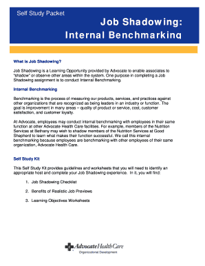 Fillable Online Self Study Packet Job Shadowing Internal Benchmarking Fax Email Print - pdfFiller