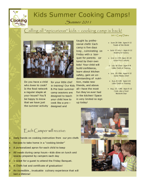 Fillable Online Kids Cooking Camp Brochure - Cooking with Class Fax ...