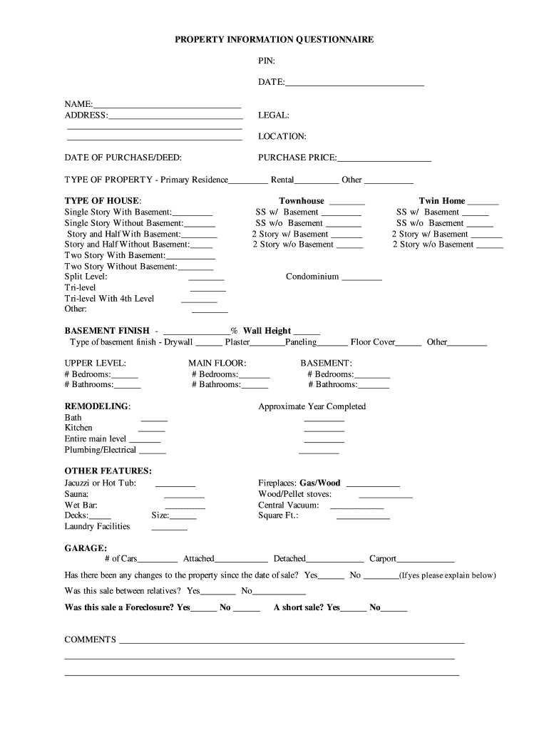 Fillable Online PROPERTY INFORMATION QUESTIONNAIRE - CivicPlus Fax ...
