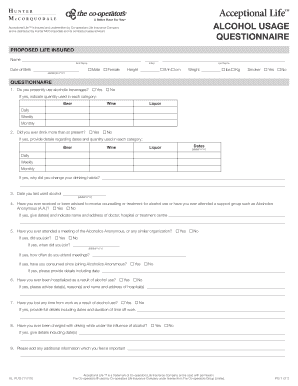 Fillable Online ALCOHOL USAGE Fax Email Print - pdfFiller