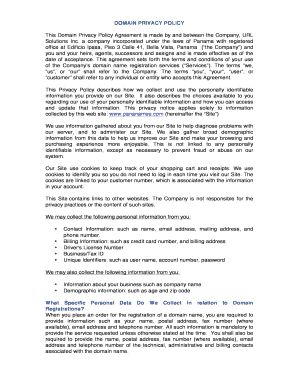 Fillable Online DOMAIN PRIVACY POLICY This Domain Privacy ...