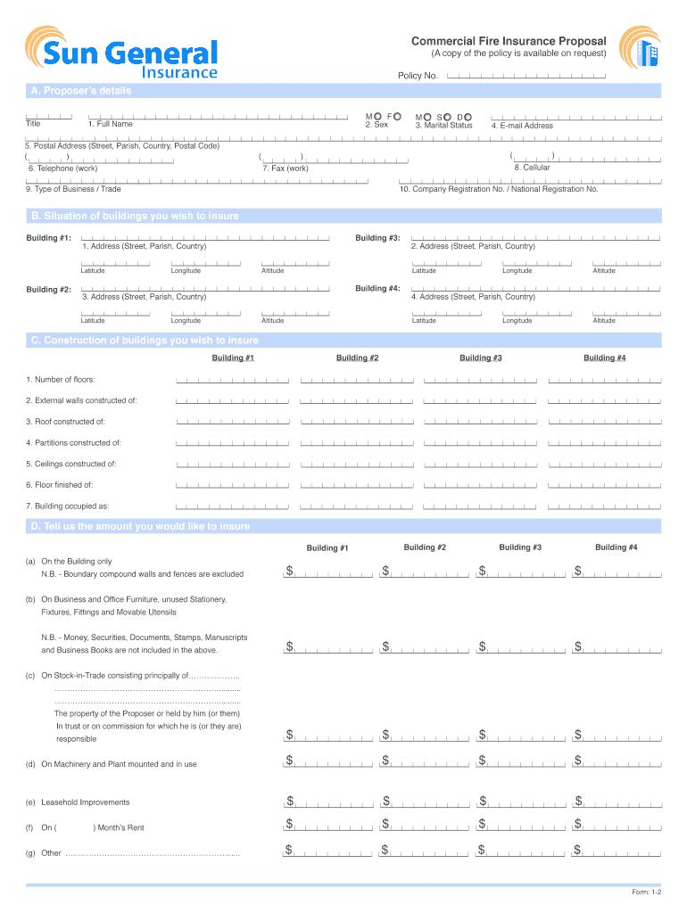 Fillable Online sungeneral Commercial Fire Insurance Proposal - Sun ...