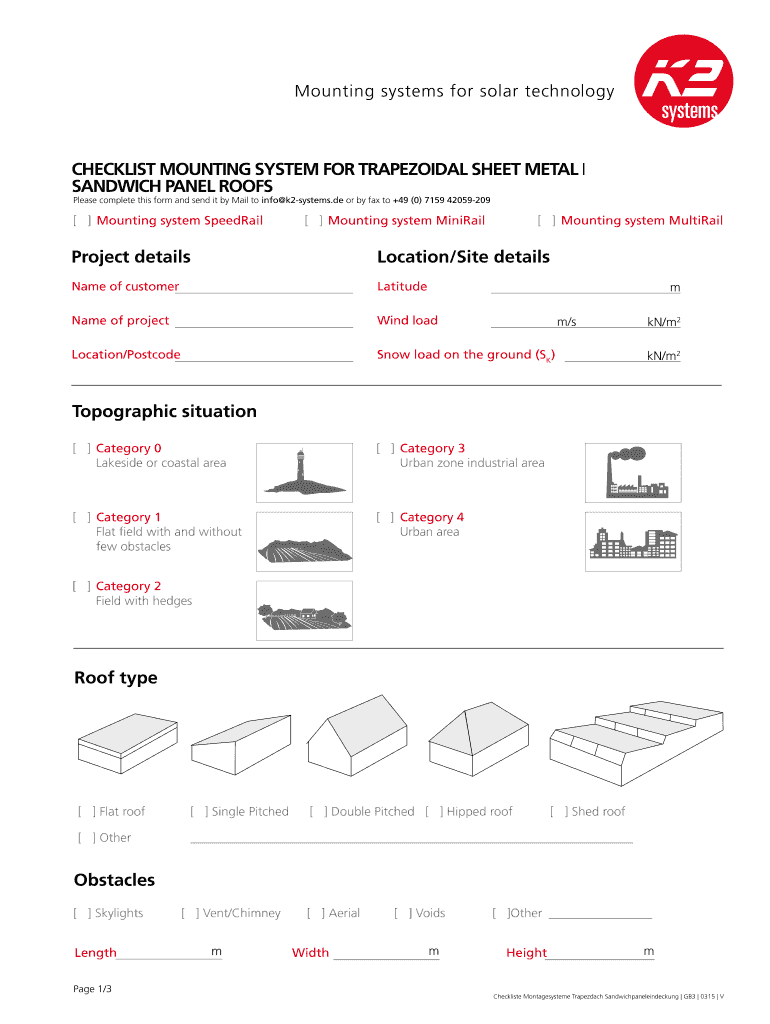 Fillable Online CheCklist Mounting systeM for trapezoidal sheet Metal I ...