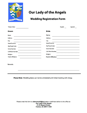 Fillable Online olanj Wedding Registration Form - Our Lady of the ...