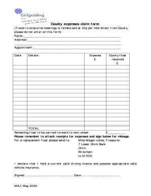 Fillable Online girlguidingclwyd County expenses claim form ...