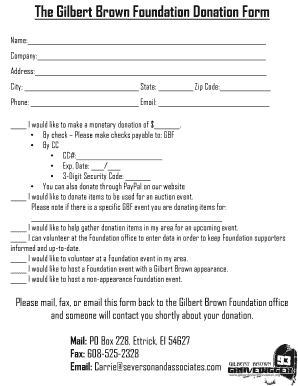 Fillable Online gilbertbrownfoundation The Gilbert Brown Foundation Donation Form Fax Email ...