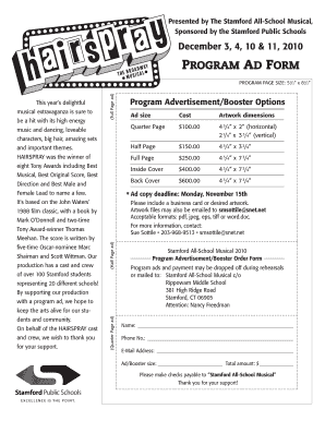 Fillable Online stamfordallschoolmusical Program ad form - Stamford All ...